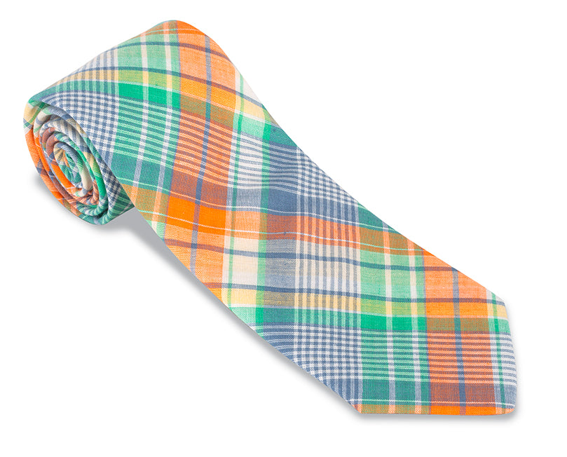 Peach/Aqua Madras Necktie - F3971 | R. Hanauer Bow Ties