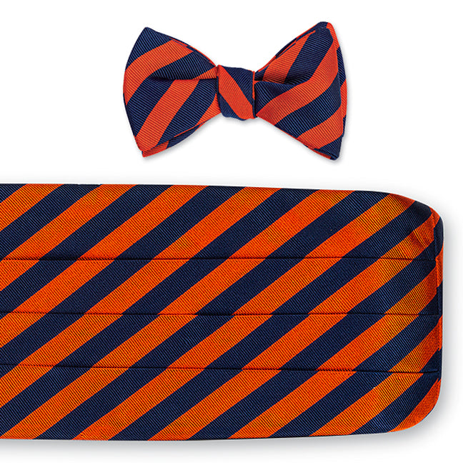 Navy/Orange Bar Stripes Cummerbund Set - CB627